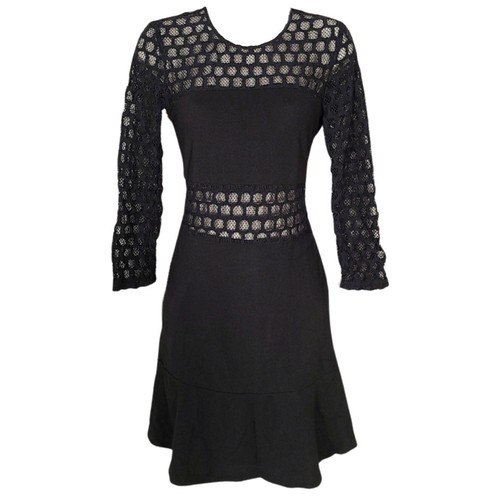 Sandro Black fishnet mesh sheer midriff fit and flair dress size 1 XS ...