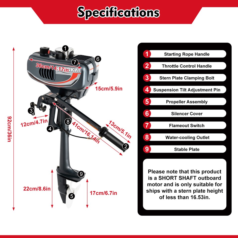 HANGKAI 2 Stroke 3.5HP Outboard Motor Air/Water Cooling Fishing Boat ...