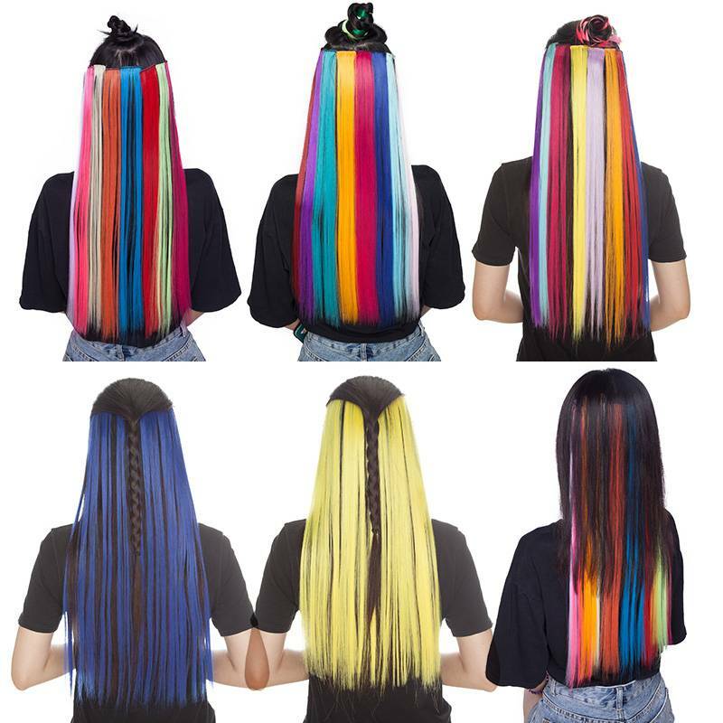 10 peices Highlight Clip In Colored Hair Extension Color Strip Straight ...