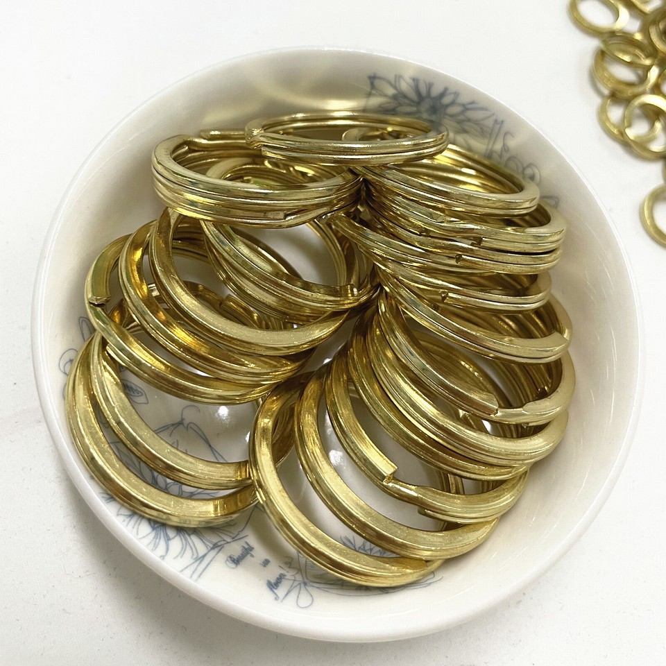 Solid Brass Split Rings Large Key Ring 35mm Flat Double Hook Loop ...