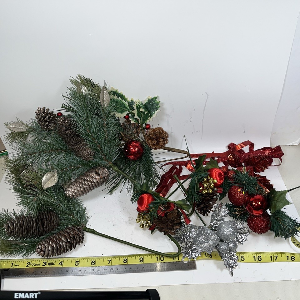 Artificial Christmas Greenery Picks Craft Plastic Fir Pine Floral Green ...