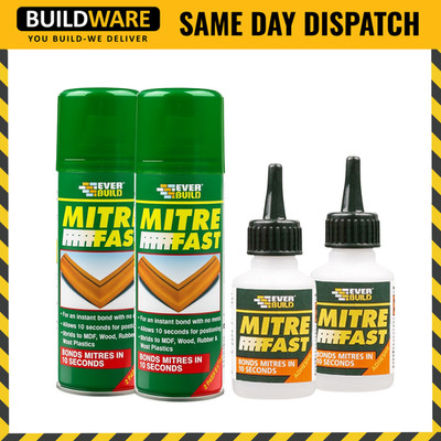 2 x Everbuild Mitre Fast Adhesive 50g + Activator 200ml Instant Bonding ...