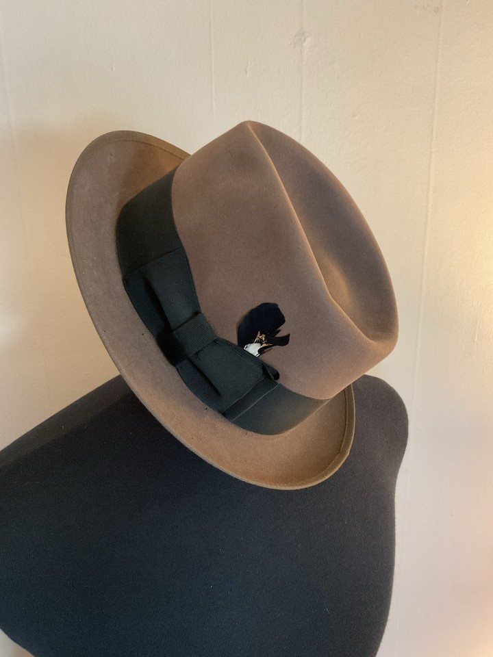 ESTATE VINTAGE HAMPSHIRE CLUB BROWN BRITISH WOOL FEDORA HAT MENS MEDIUM ...