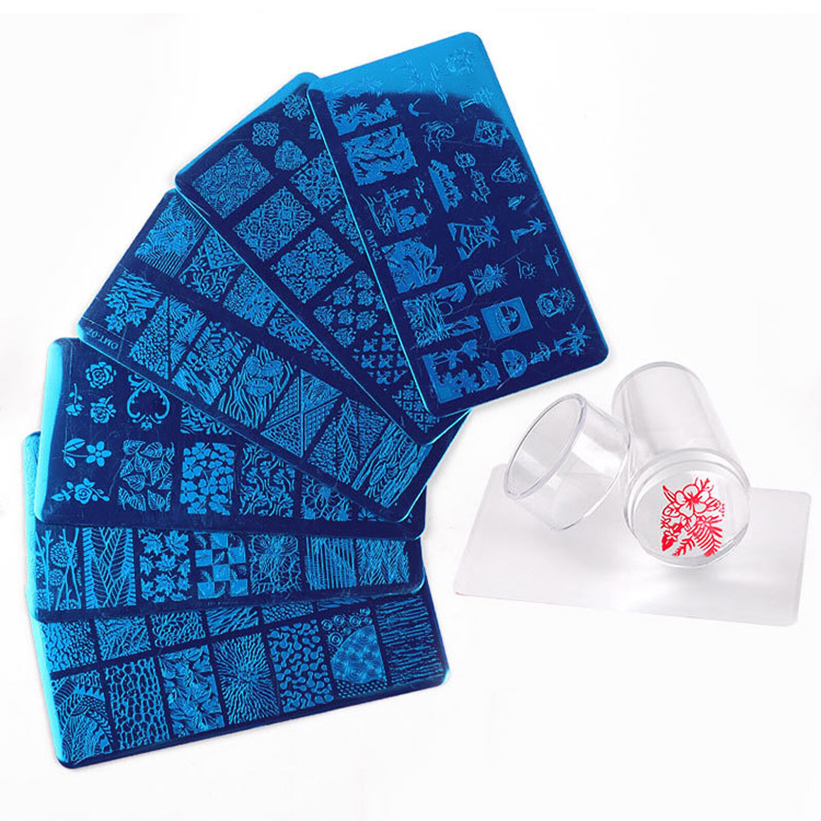 10Pcs/Set Plates with Silicone Clear Stamper Scraper Flowers T2V0 ...