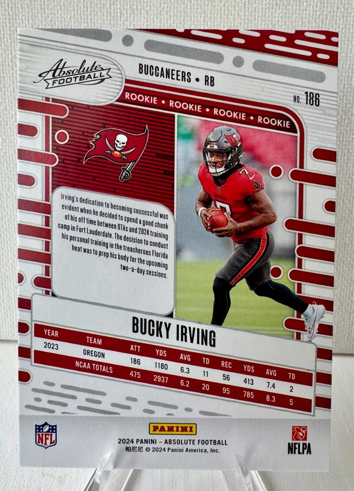 2024 Absolute Bucky Irving Gold Blue Diamonds Rookie #186 Buccaneers ...