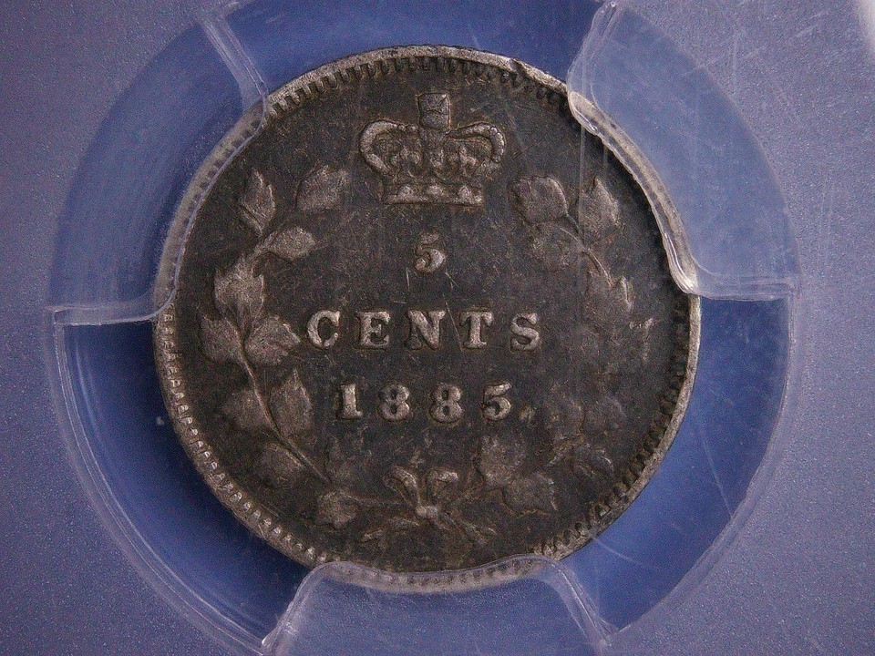 1885 CANADA 5 CENTS__SILVER COIN__PCGS VF35__LARGE 5__RARE CANADIAN ...