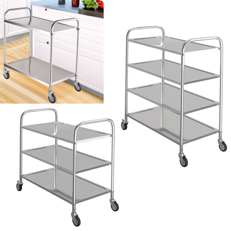 2-4 Tier Catering Stainless Steel Kitchen Trolley Food Rack Storage ...