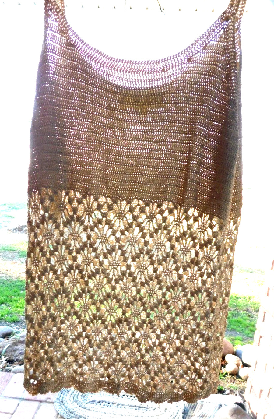 Y2K FISHNET Crochet Sheer Open Knit TANK TOP~Mesh~Nud… - Gem