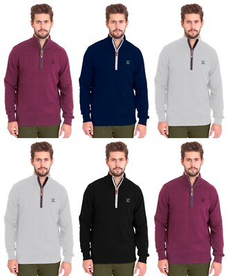 Mens Troyer Neck Pullover Half-Zip Sweater Casual Knit Jumper Solid ...