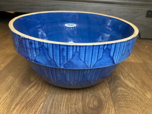 Antique Blue Salt Glaze Stoneware Mixing Bowl Picket Fence Inverted ...