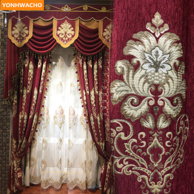 Palace living room chenille thick wedding red cloth curtain tulle ...