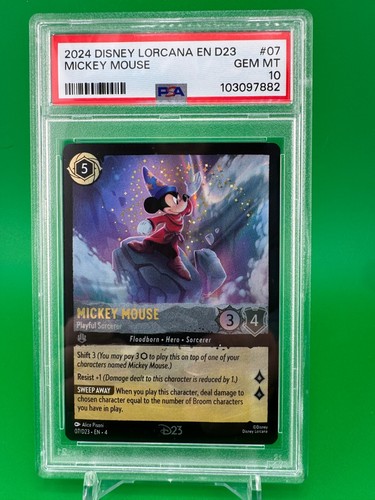 2024 DISNEY LORCANA EN D23 MICKEY MOUSE PLAYFUL SORCERER #07 PROMO PSA ...