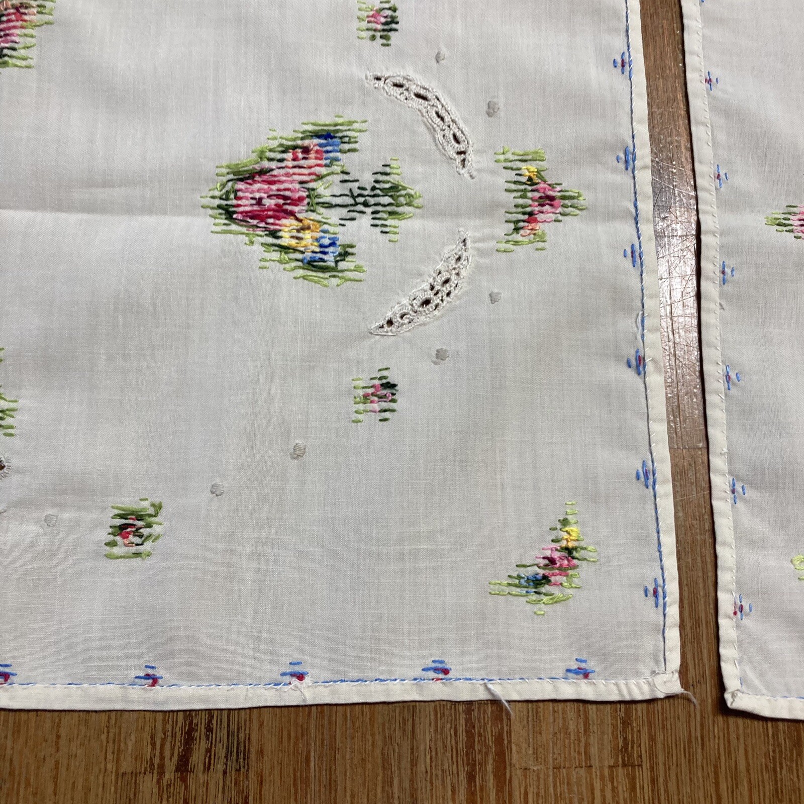 Vintage Hand Embroidered Cross Stitch Tea Towel Floral Rose Cream Linen ...