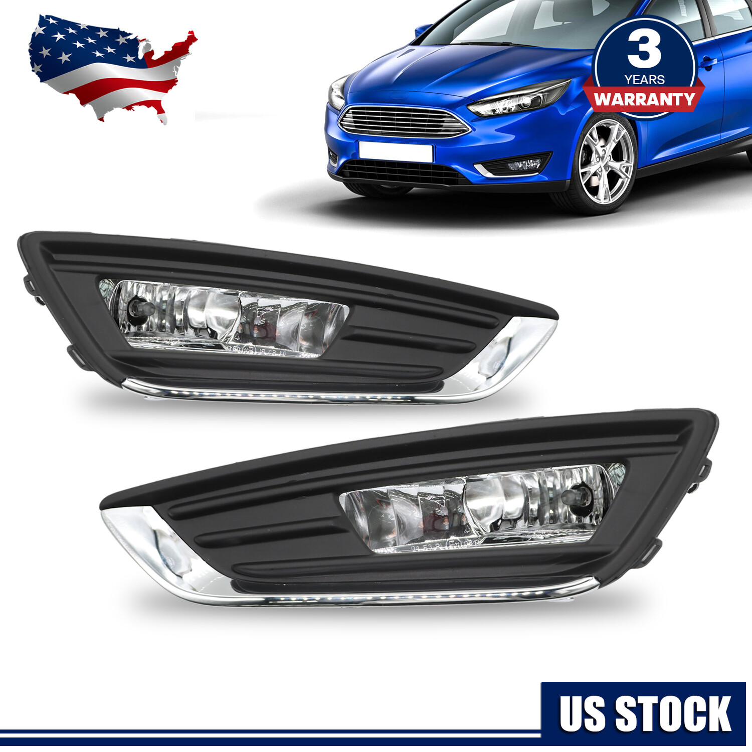 For 2015-2018 Ford Focus Bumper Driving Lamp With Cover Bezel Fog Light ...
