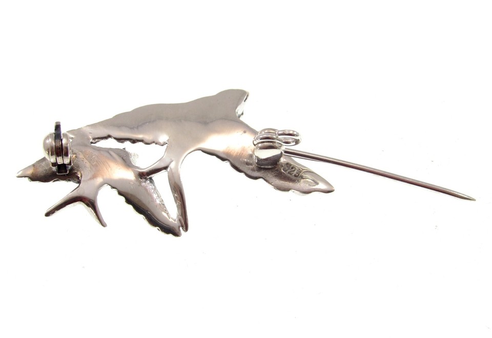 Solid 925 Sterling Silver Diving Birds Pin / Swallows Brooch ...