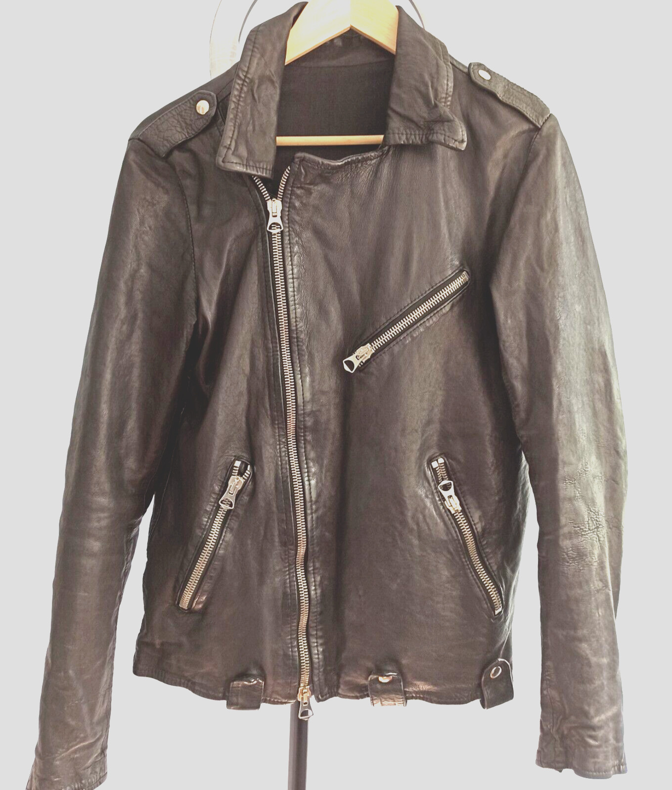 Italy mens motorcycle biker leather jacket coat - Gem