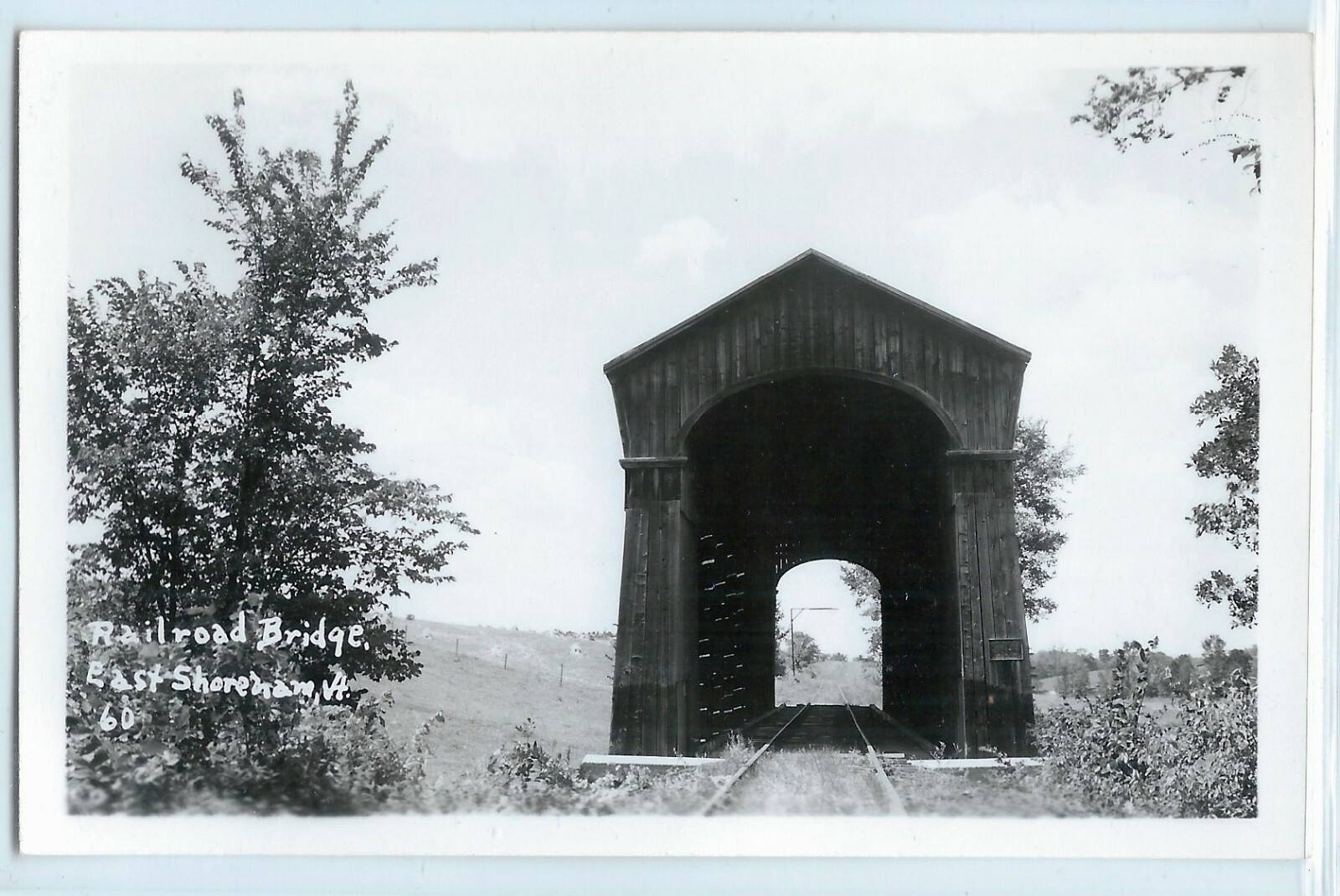 Railroad train covered bridge, East Shoreham, Vermont, photo postcard ...