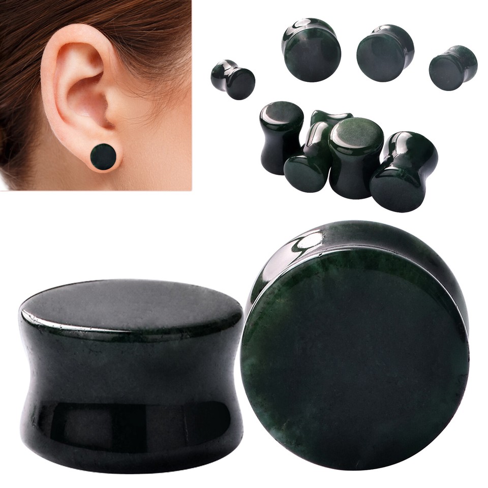 PAIR-Natural Stone Ear Plugs Ear Gauges Double Flares Flesh Tunnels ...