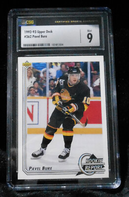 Pavel Bure Rookie Card 362 92-93 Upper Deck CSG 9 MINT ROOKIE REPORT | eBay