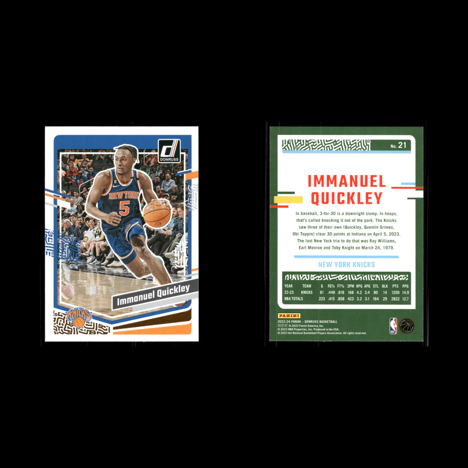 Immanuel Quickley #21 2023 Donruss New York Knicks Basketball Card NBA ...