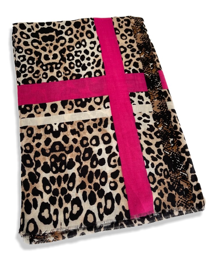 Fuchsia Pink Ladies Leopard Print Scarf Shawl Wrap Animal Scarf Large ...