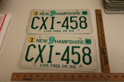 1999 99 NEW HAMPSHIRE NH LICENSE PLATE TAG PAIR SET CXI-458 NATURAL ...