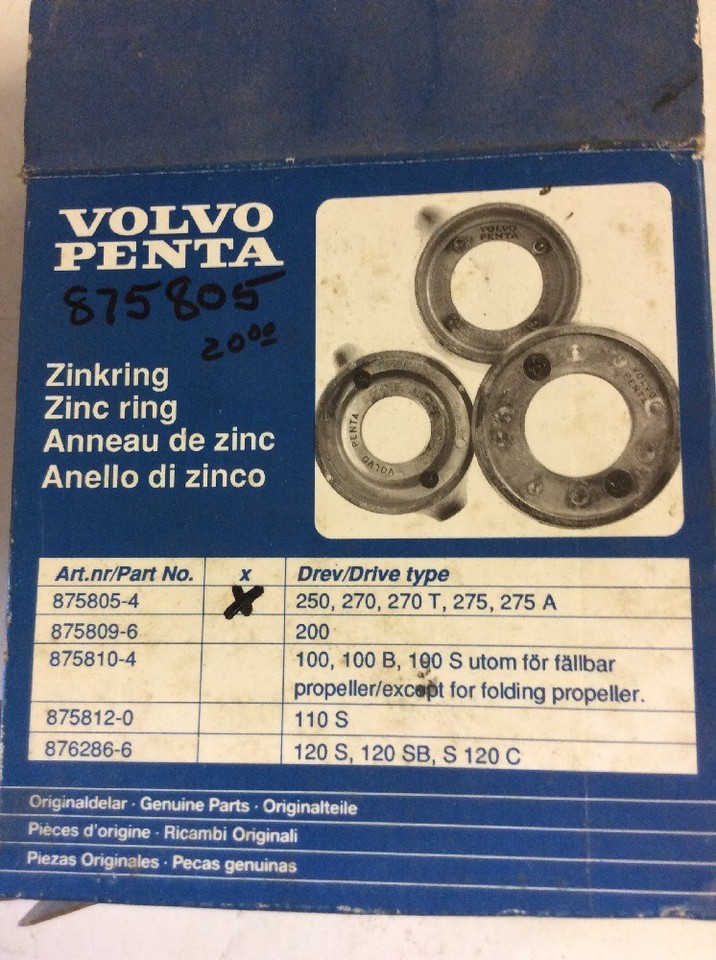 Volvo Penta Zinc Ring Part Number 875805-4 | eBay