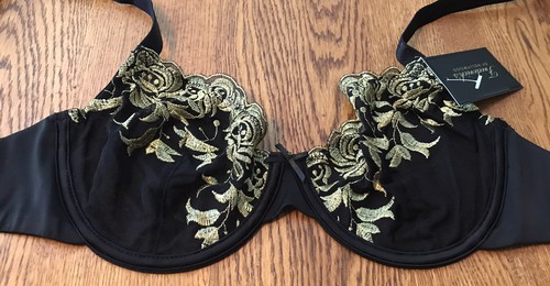 Frederick's Of Hollywood Daphne Black Mesh With Gold Trim Unlined Bra ...