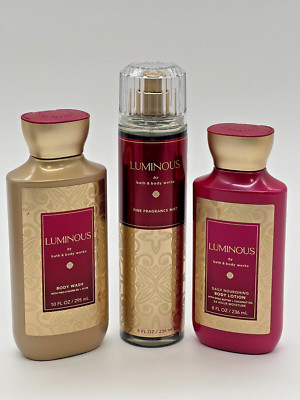 Bath & Body Works 3 Pc Set LUMINOUS Body Mist, Lotion & Wash Full Size ...