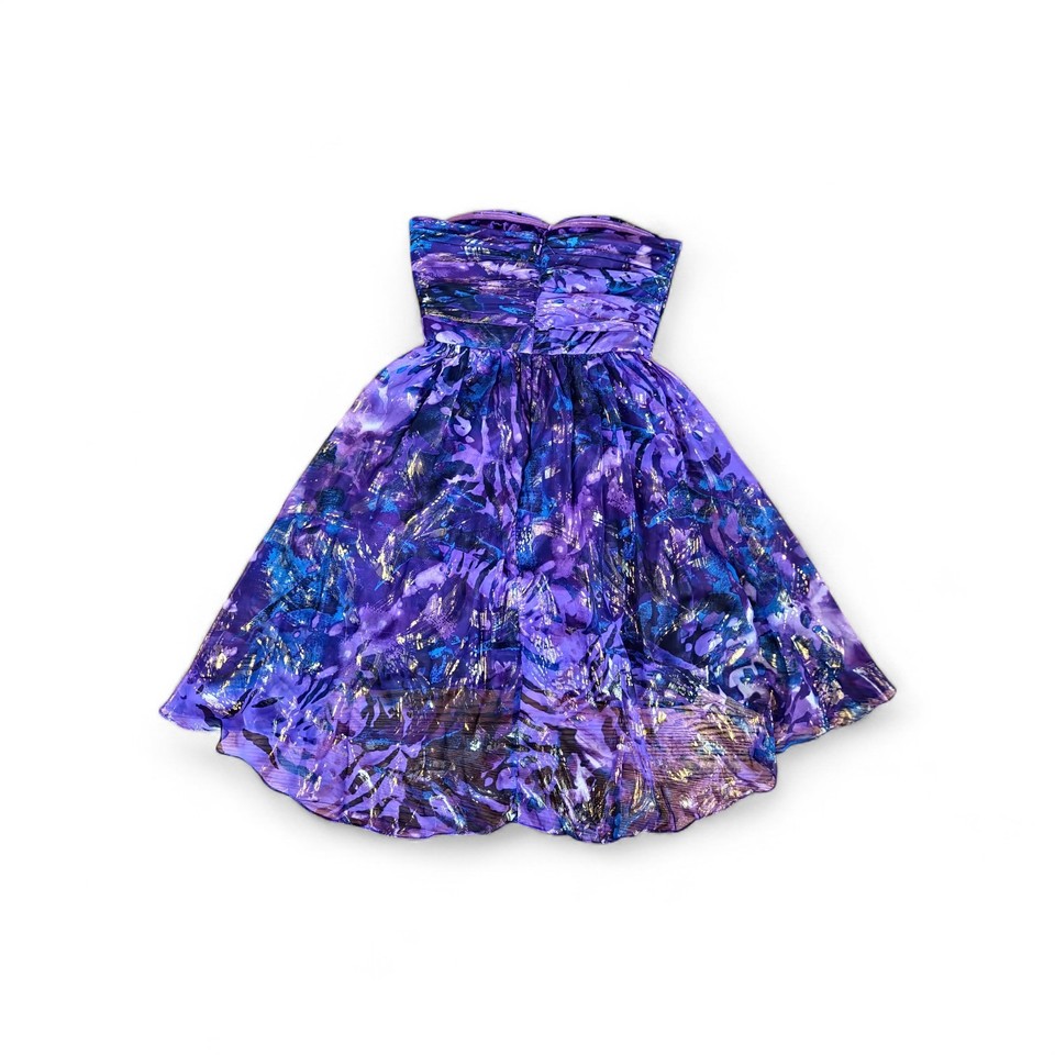 2010s Purple festival Strapless Prom Dress Watercolor Print Rhinestone ...