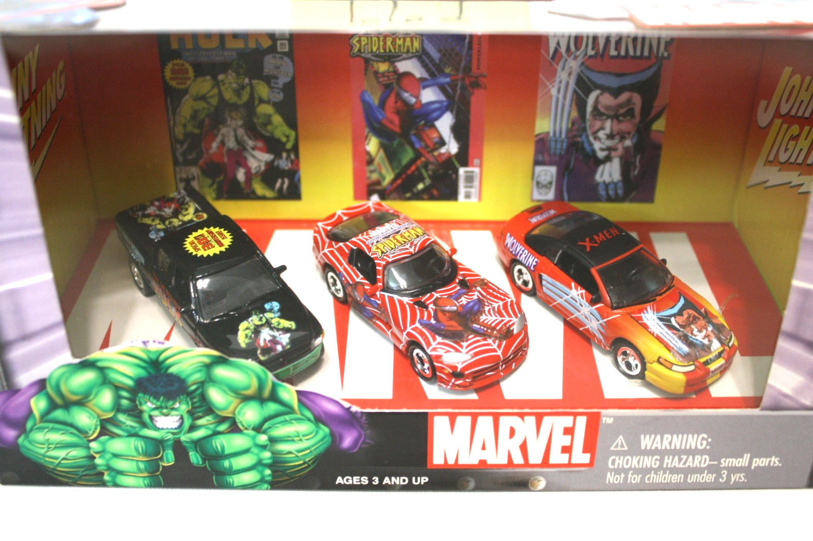 Johnny Lightning Marvel Character Cars Lot of 3 Hulk Spiderman XMen ...
