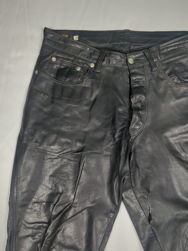 RUBIO LEATHER Vtg 80s 90s Black Leather Jeans PANTS Men's "32" act ...