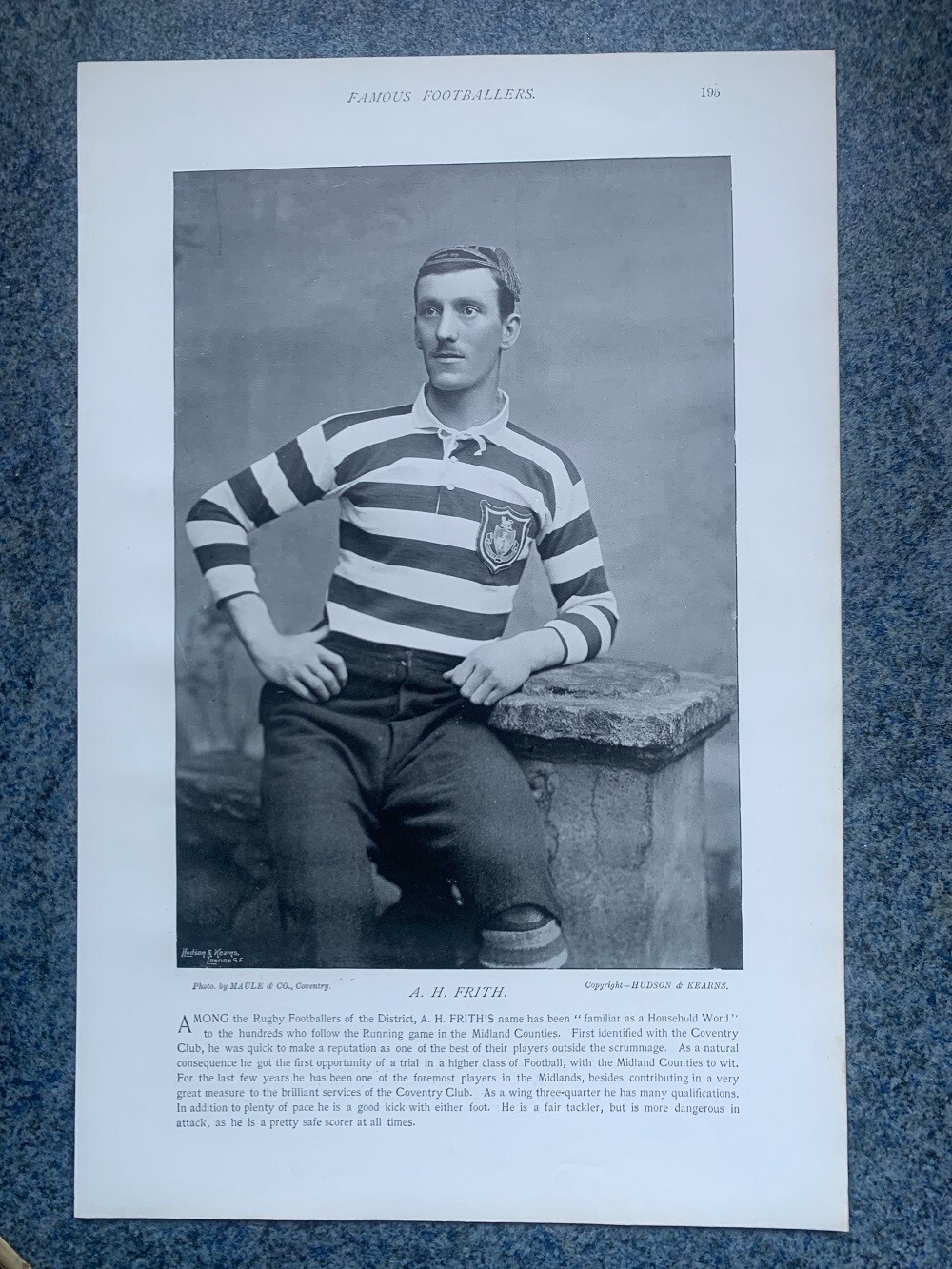 RARE Original Famous Footballers, #195 A.H.Frith, Coventry, Rugby 1895 ...