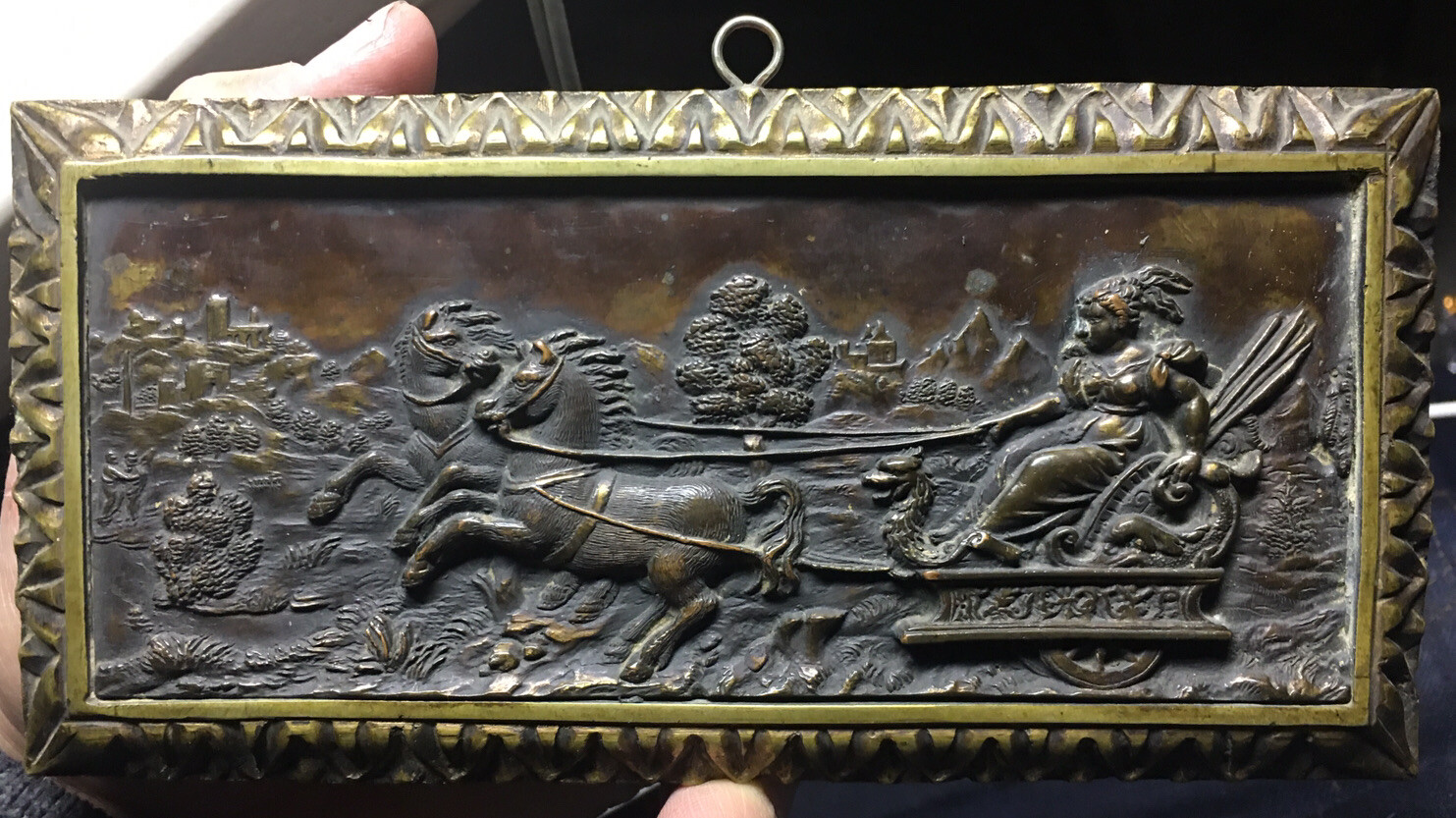 Victorian BRONZE Plaque: CYNISCA of Sparta & Horse Chariot Relief ...