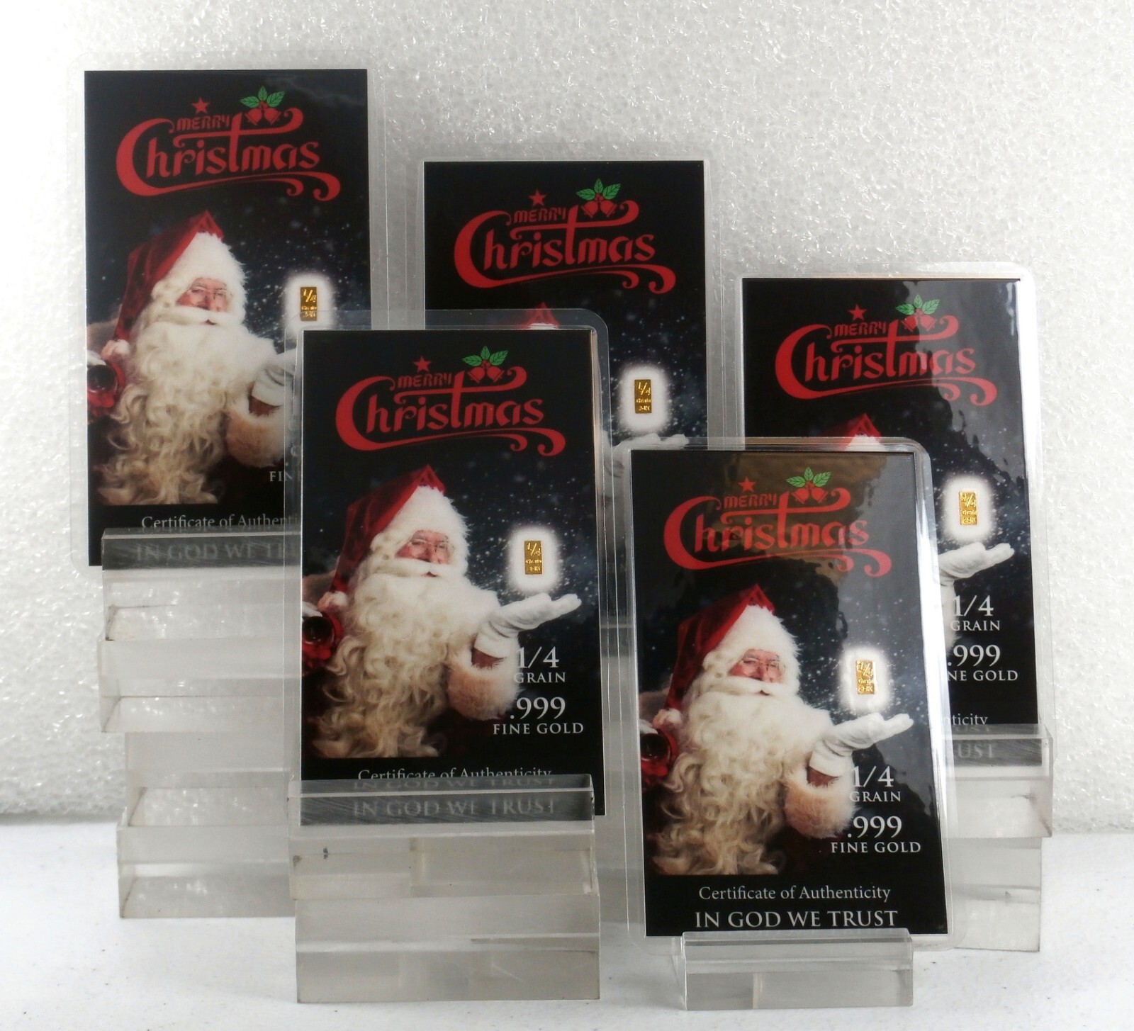 5 PACK OF SANTA GOLD 1/60 GRAM COOL CHRISTMAS GOLD BAR 24k PURE REAL ...