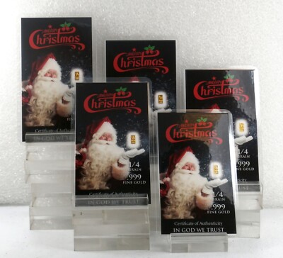 5 PACK OF SANTA GOLD 1/60 GRAM COOL CHRISTMAS GOLD BAR 24k PURE REAL ...