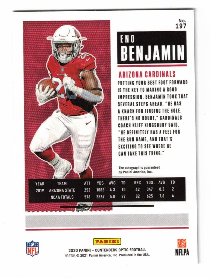 2020 Contenders Eno Benjamin Rookie RC Ticket Auto Autograph #215 ...