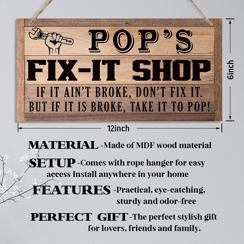 Pop Wood Sign, Pop's Fix-It Shop Sign Gift for Pop Grandpa, Decorative ...