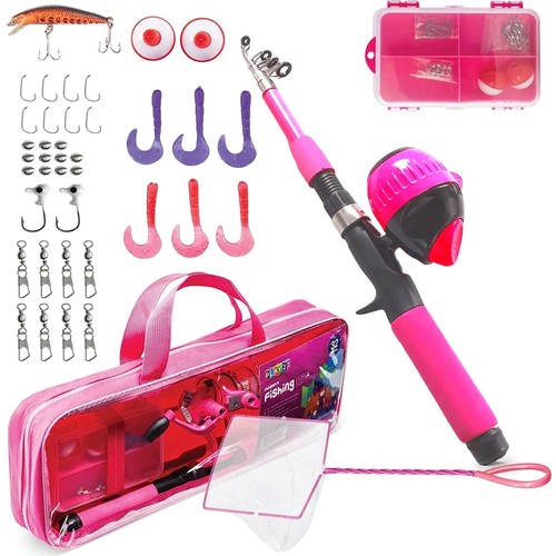 Play22 Kids Fishing Pole Pink - 40 Pc Kids Fishing Rod and Reel Combos ...