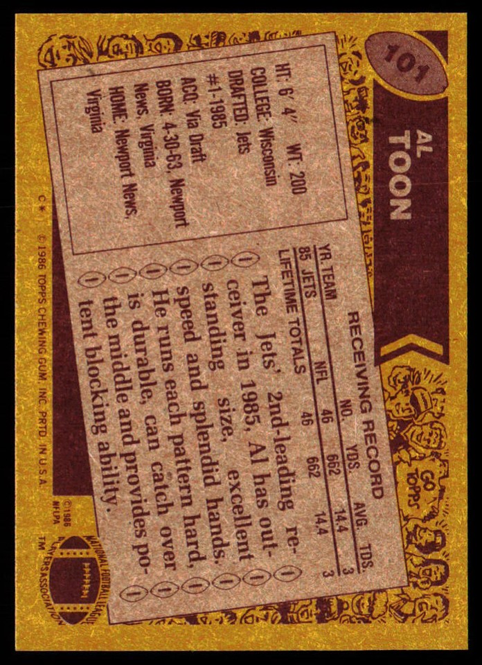 Topps 1986 Topps #101 Al Toon RC | eBay