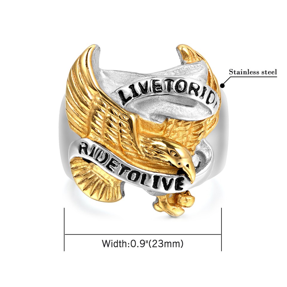 Biker Men's Stainless Steel Eagle Ring LIVE TO RIDE RIDE TO LIVE Band ...