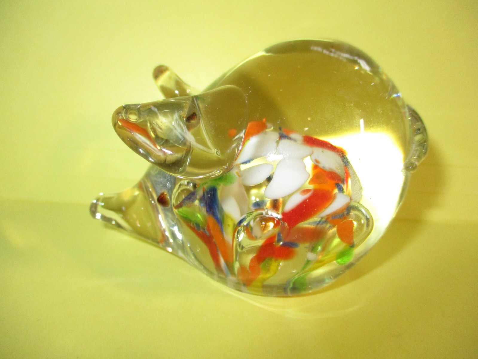 VINTAGE Murano Art Glass PIG PAPERWEIGHT bright colors & Bubbles inside ...