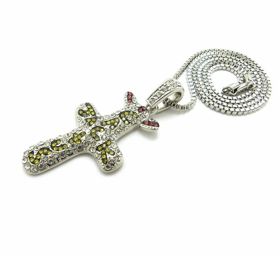 Travis Scott Cactus Jack Cross Pendant 18" 20" 24" Cuban Box Rope Chain ...