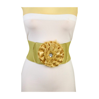 Women Gold Wide Elastic Band Flower Corset Bridal Wedding Fun Belt Hip ...