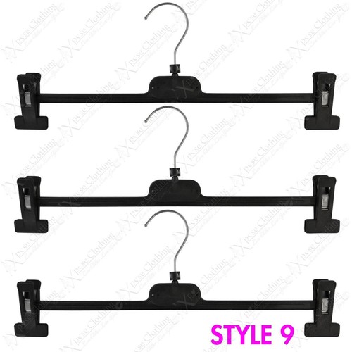 PLASTIC BLACK COAT HANGERS ADJUSTABLE CLIPS FOR GARMENTS TROUSERS ...