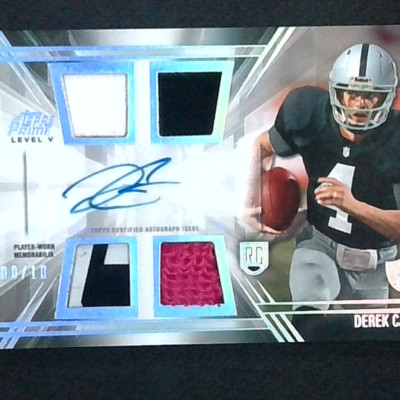 2014 Topps Prime Derek Carr Level V Quad Relic Rookie Auto 8/10 | eBay
