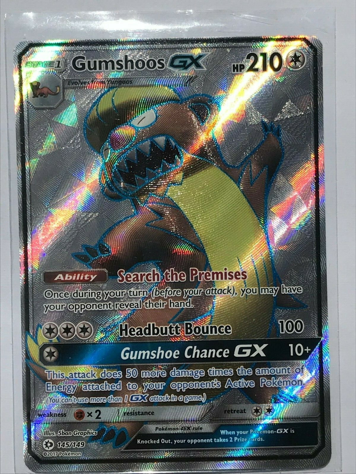 Gumshoos GX FULL ART ULTRA RARE 145/149 Pokemon Sun and Moon Base Set ...