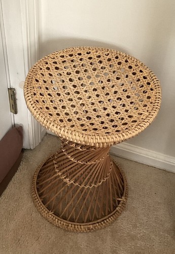 VINTAGE RATTAN WICKER BAMBOO PLANT STAND SMALL CIRCULAR SIDE END TABLE ...
