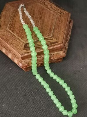 Perfect Chinese Light Green Jade Precision Carved Polish Beads Necklace ...
