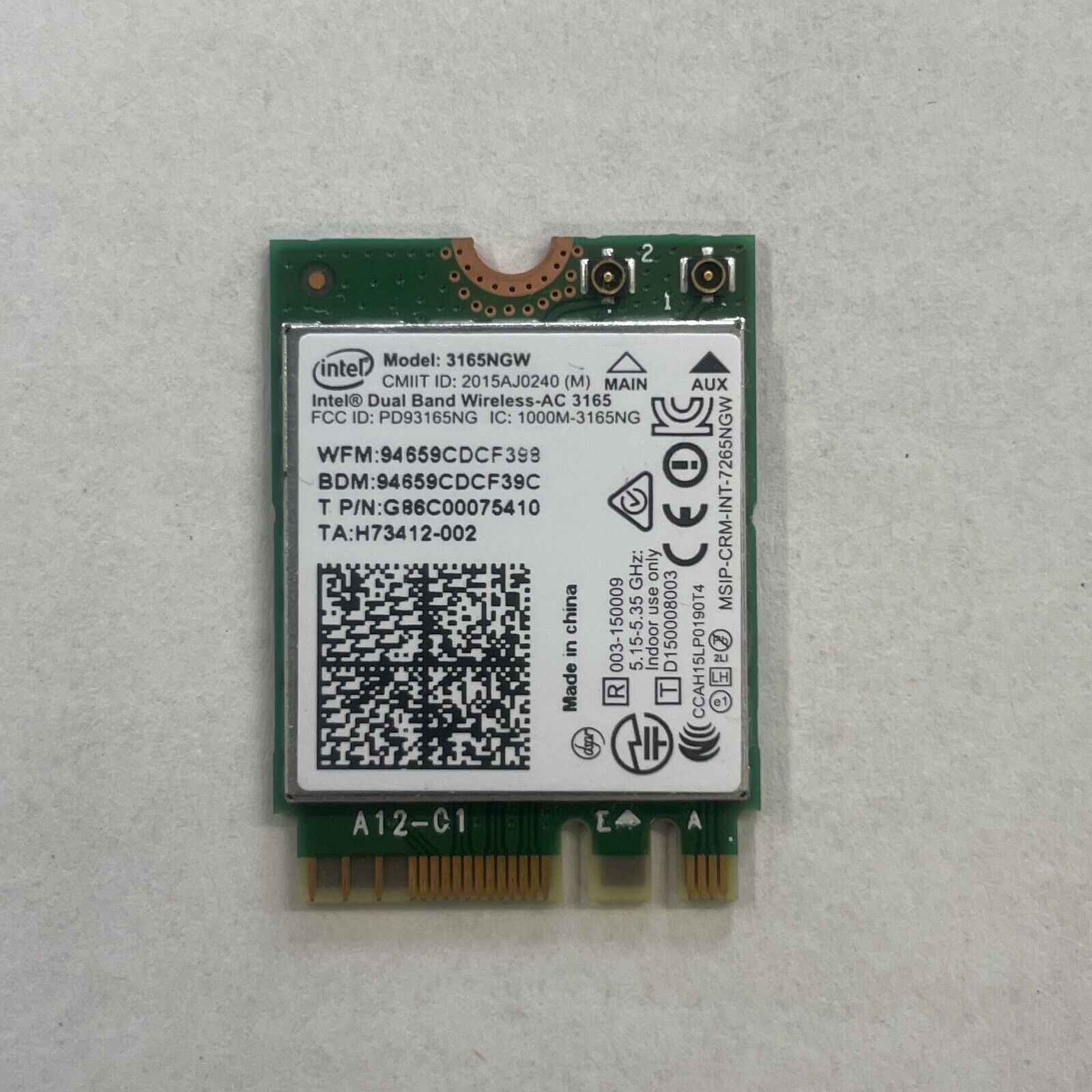 Genuine Intel Dual Band Wireless AC 3165 WiFi + Bluetooth 4.2 M.2 Card ...